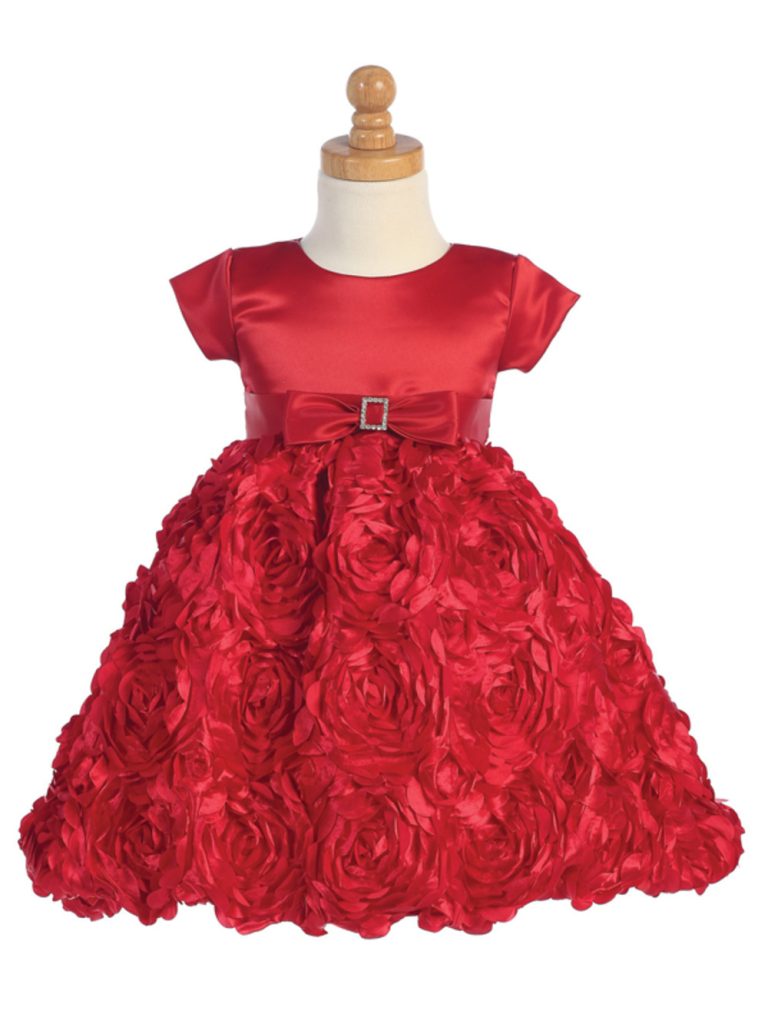 C936C RED Satin & Floral Ribbon - Girls — Dress For Kids